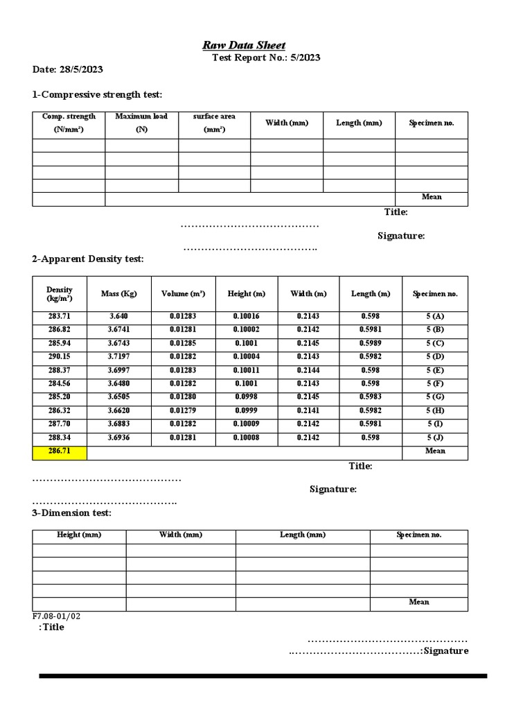 Raw Data Sheet 5-2023 | PDF | Quantity | Metrology