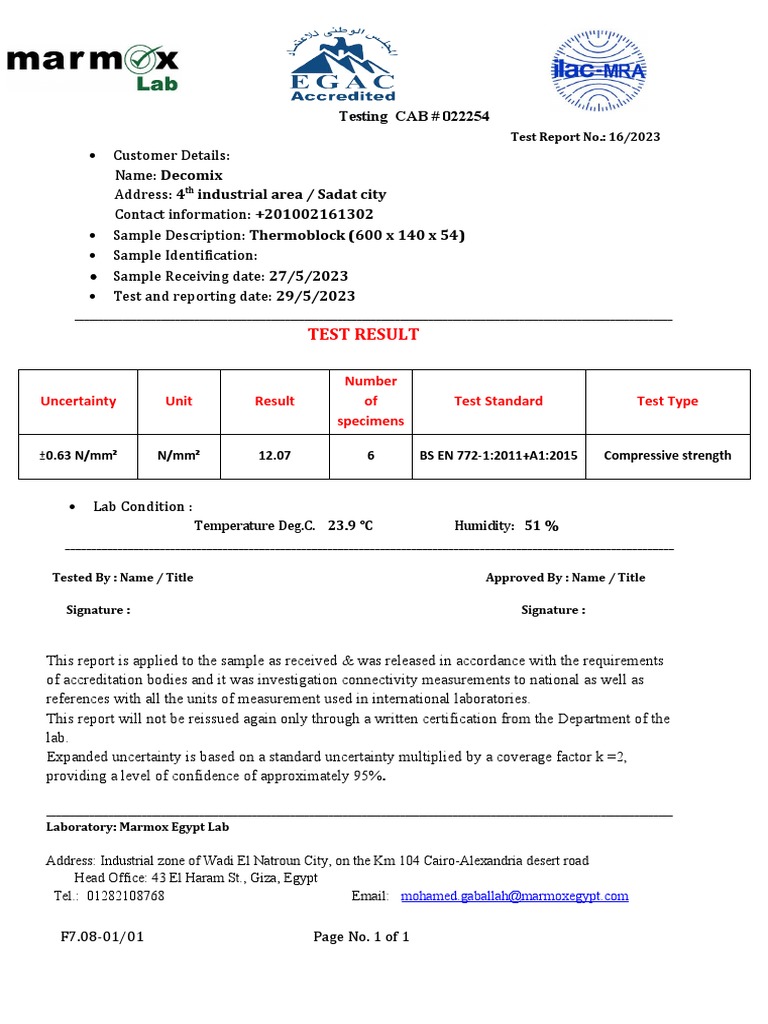 Compressive Strength Test Report | PDF | Physical Sciences | Applied ...