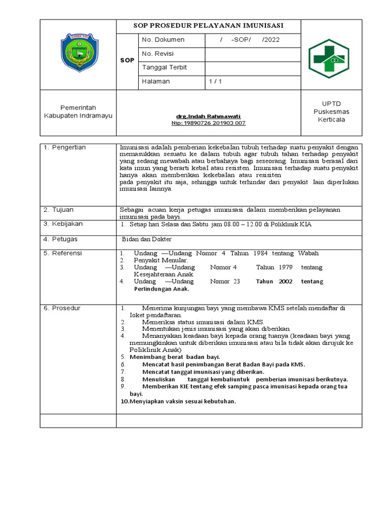 Sop Pelayanan Imunisasi | PDF