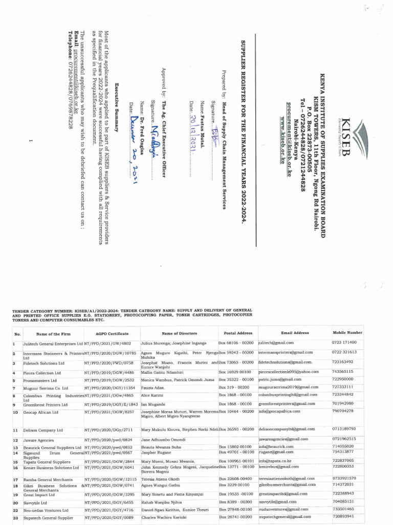 3 Supplier Register For FY 2022 2024 | PDF