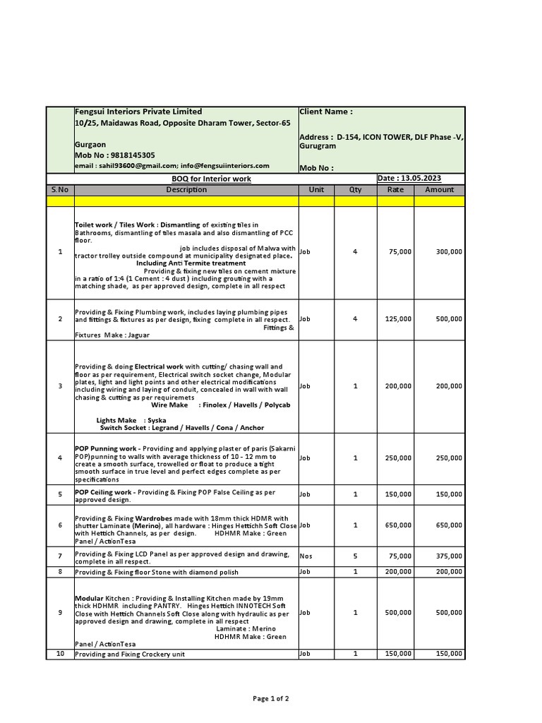 Boq - Icon Tower | PDF | Plumbing | Materials
