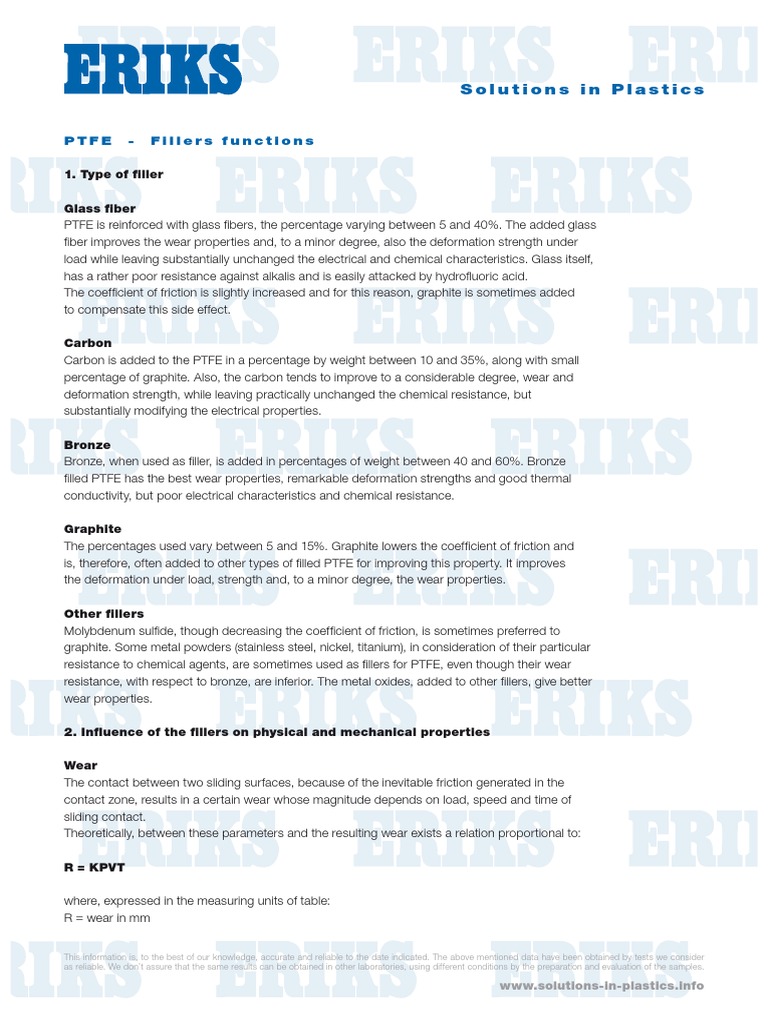 Rtfe - Fillers Functions | PDF | Deformation (Engineering) | Wear