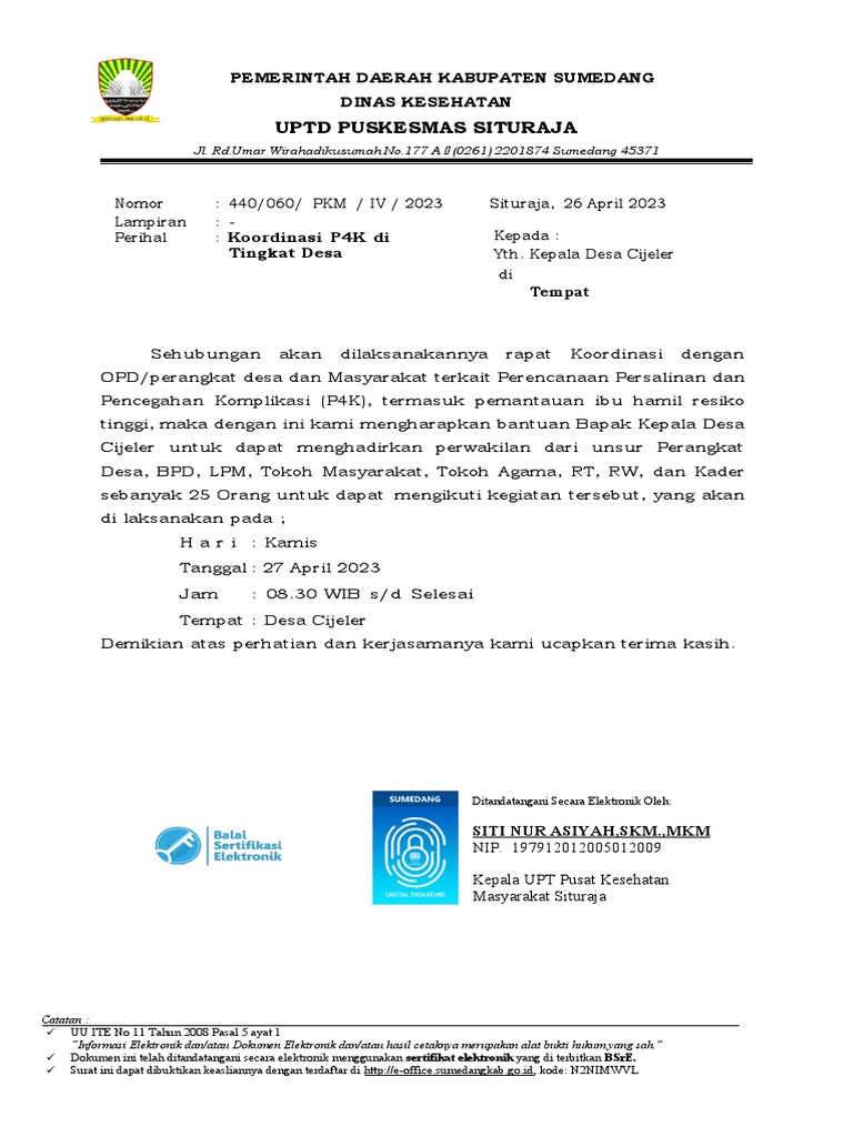 Undangan P4K Desa Cijeler 2023 | PDF