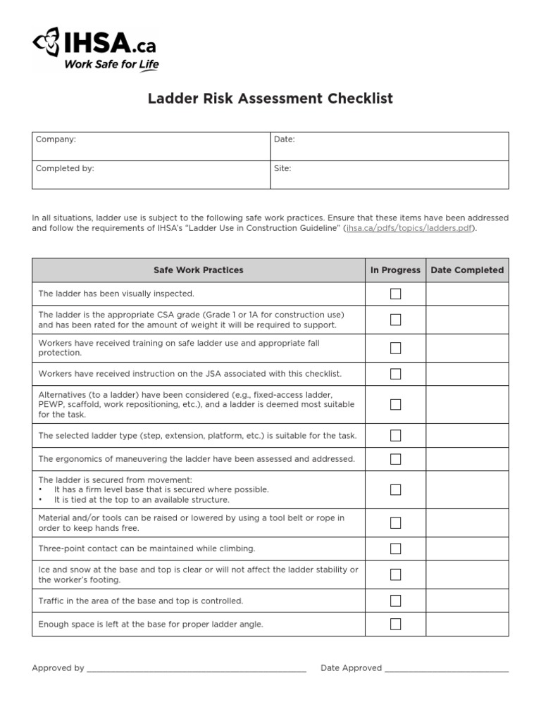 Ladder Risk Assessment Checklist | PDF Ladder Risk Assessment Checklist | PDF