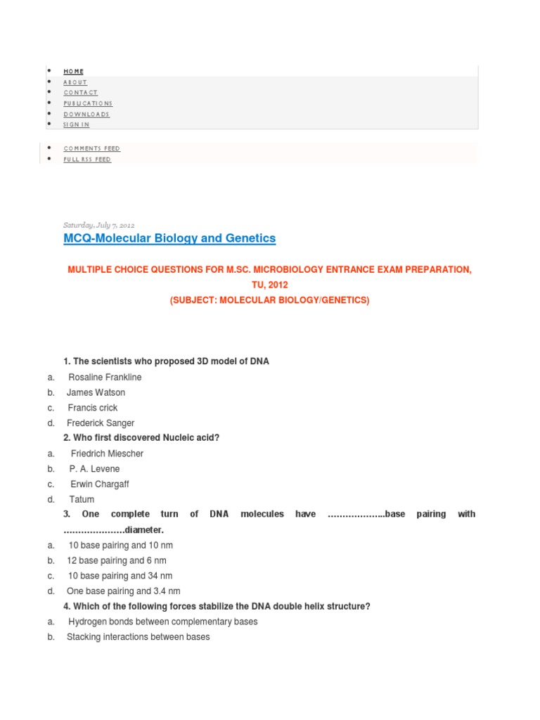 Mcqs Imb | PDF | Rna | Dna