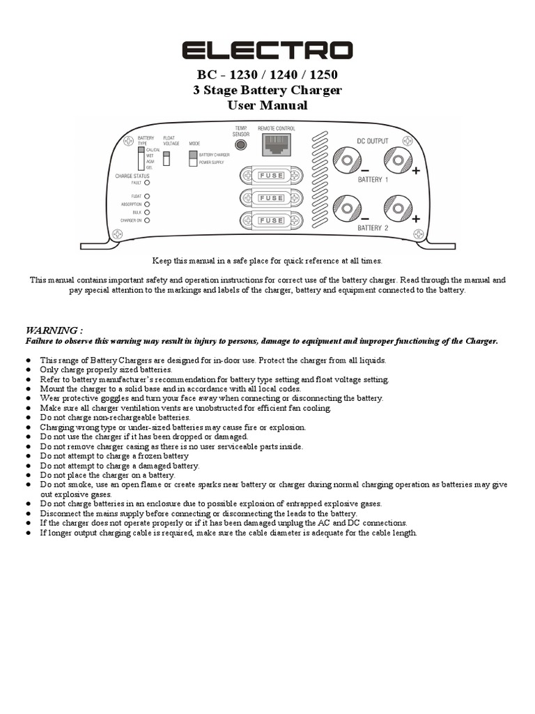 Electro BC-1230 Manual | PDF | Battery Charger | Power Supply