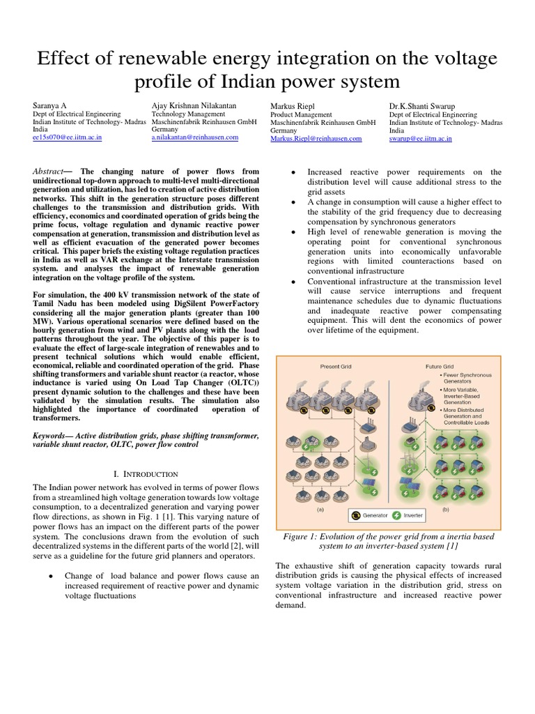 Effect of Renewable Integration On The Voltage Profile of Indian Power System | PDF | Electrical ...