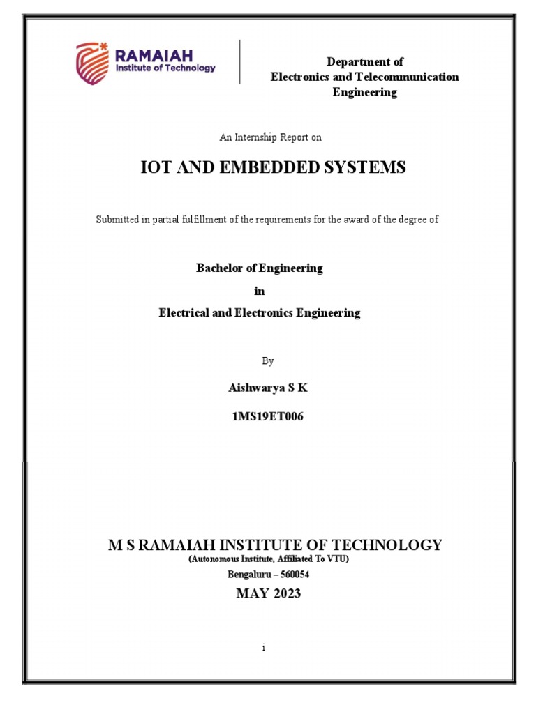 Aishwarya Internship Report | PDF | Internet Of Things | Embedded System