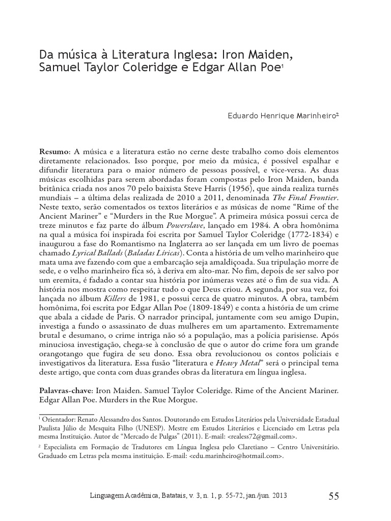 Da Música À Literatura Inglesa: Iron Maiden, Samuel Taylor Coleridge e ...