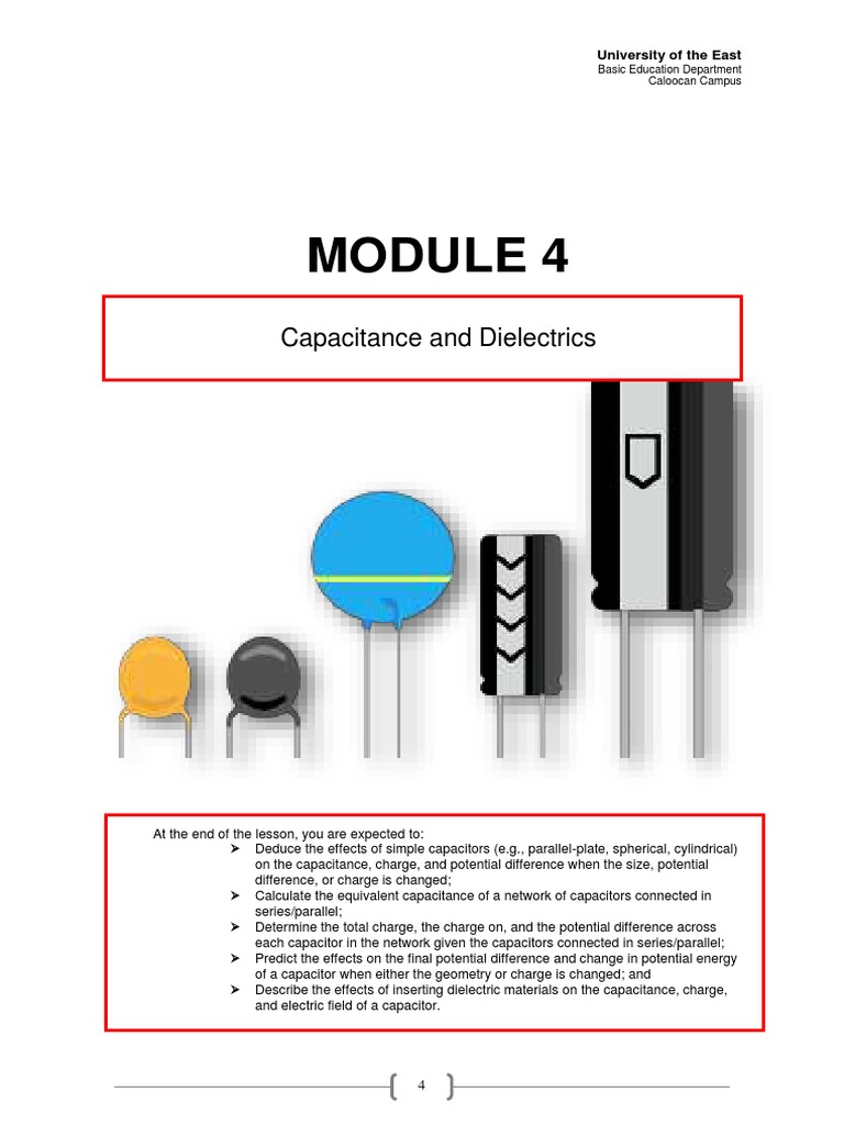 MODULE 4 Capacitance and Dielectrics | PDF | Capacitance | Capacitor