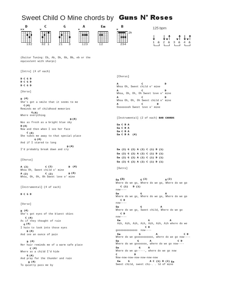 Sweet Child O Mine Chords by Guns N Roses | PDF | Song Structure | Songs