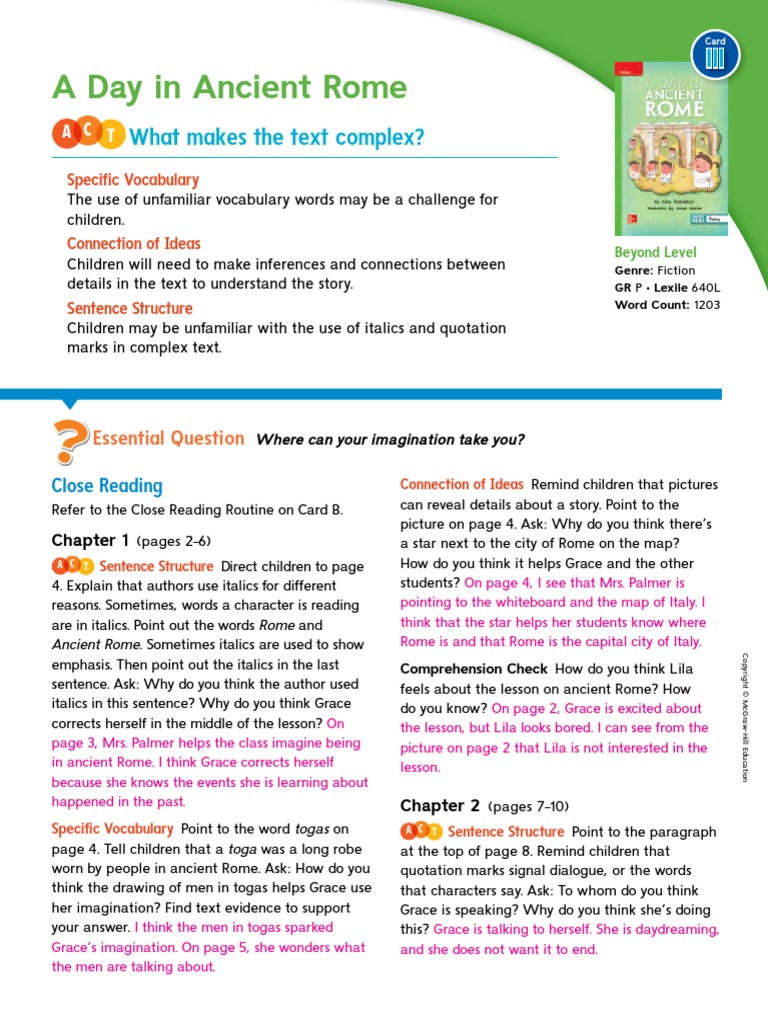 Wonders Guided Reading - A Day in Ancient Rome | PDF | Reading ...