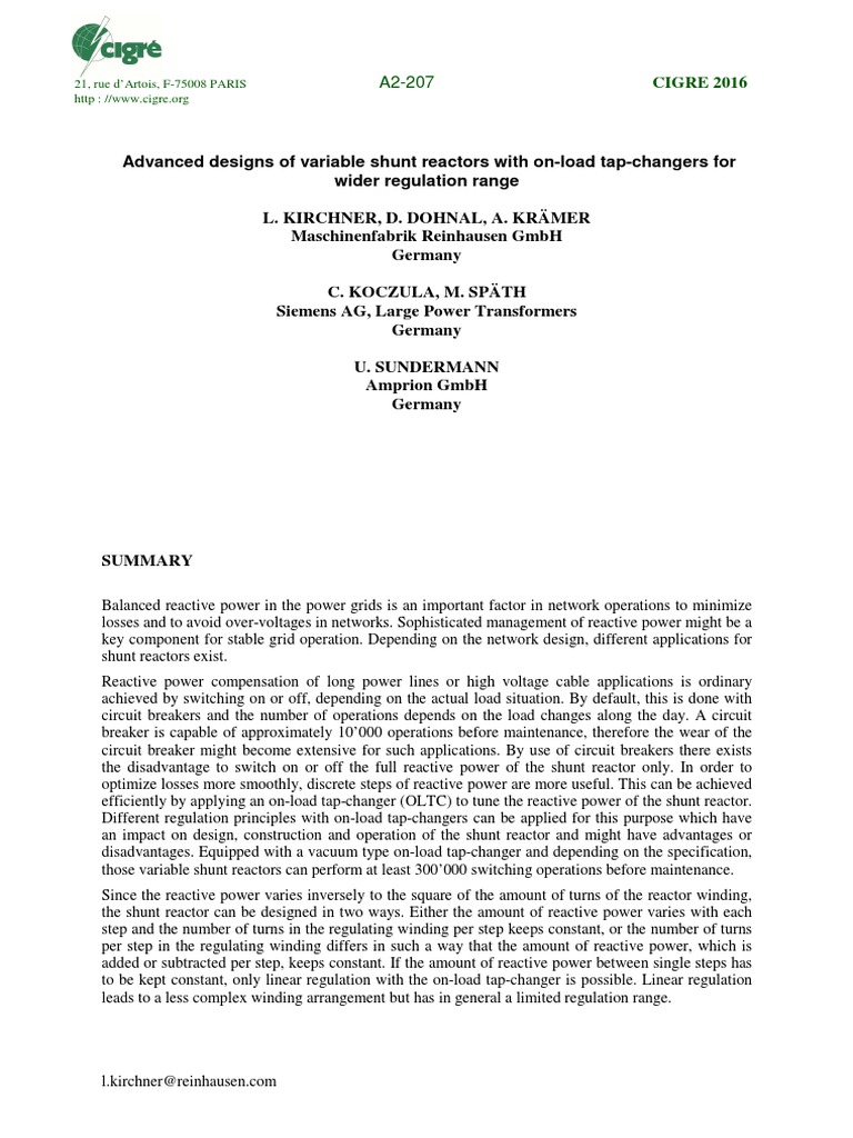 Advanced Variable Shunt Reactor Designs | PDF | Transformer | Electric ...