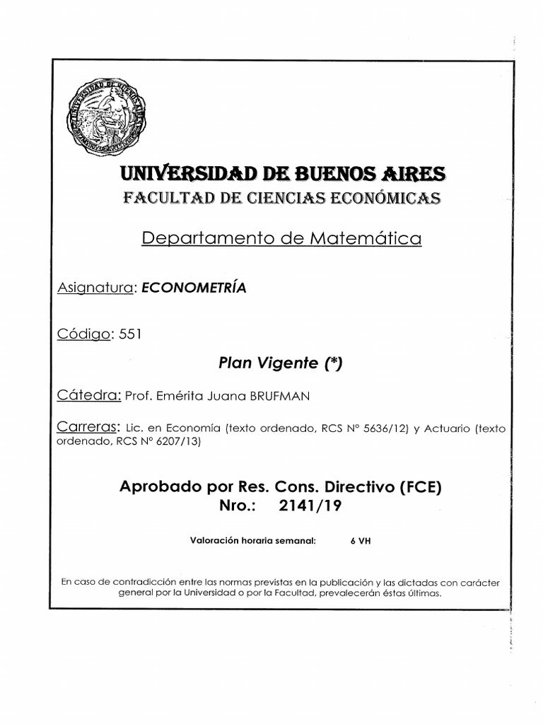 551 ECONOMETRIA Catedra BRUFMAN | PDF