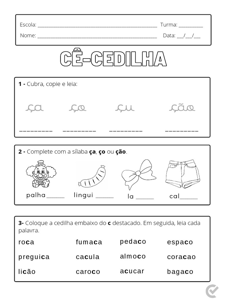 Atividades de Cedilha para Alfabetização | PDF