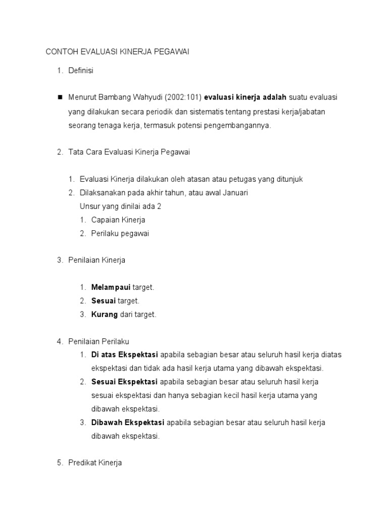 Contoh Evaluasi Kinerja Pegawai | PDF