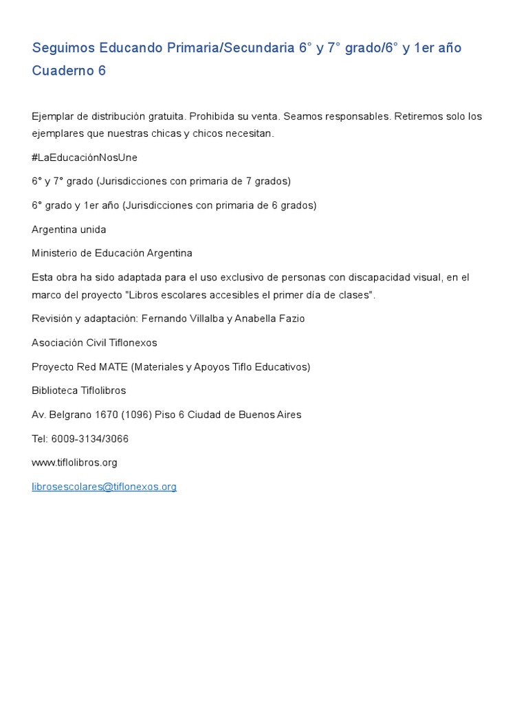 Cuaderno 6. Sexto y Séptimo Grado - Seguimos Educando | PDF