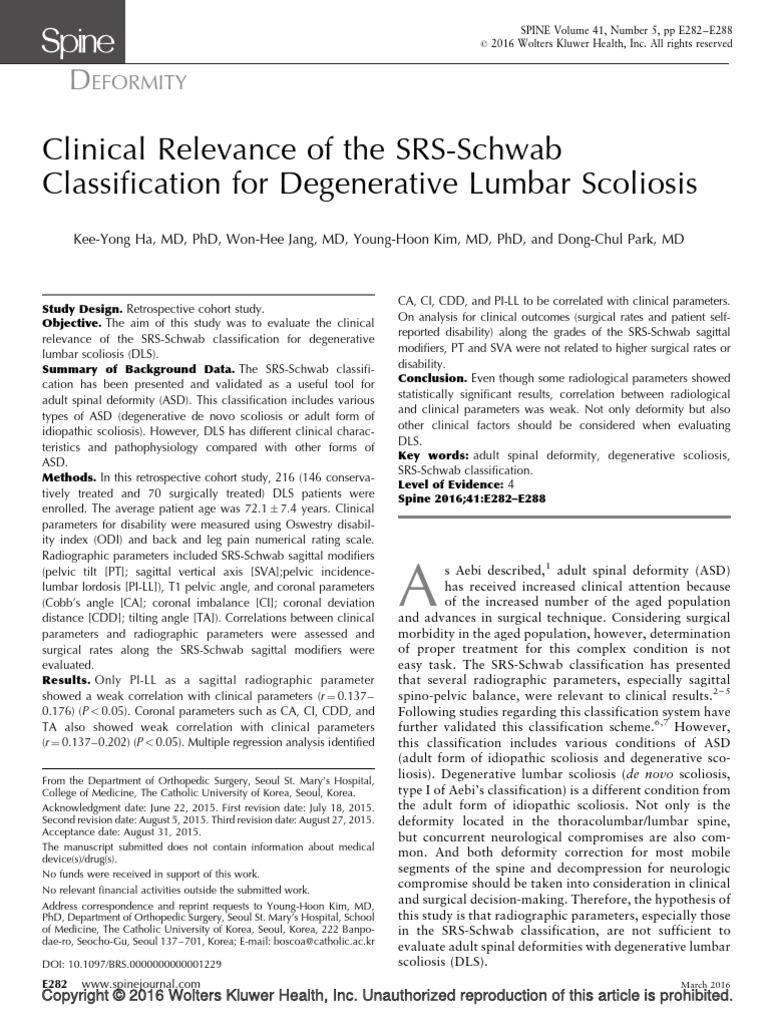 Clinical Relevance of The SRS-Schwab Classification For Degenerative ...