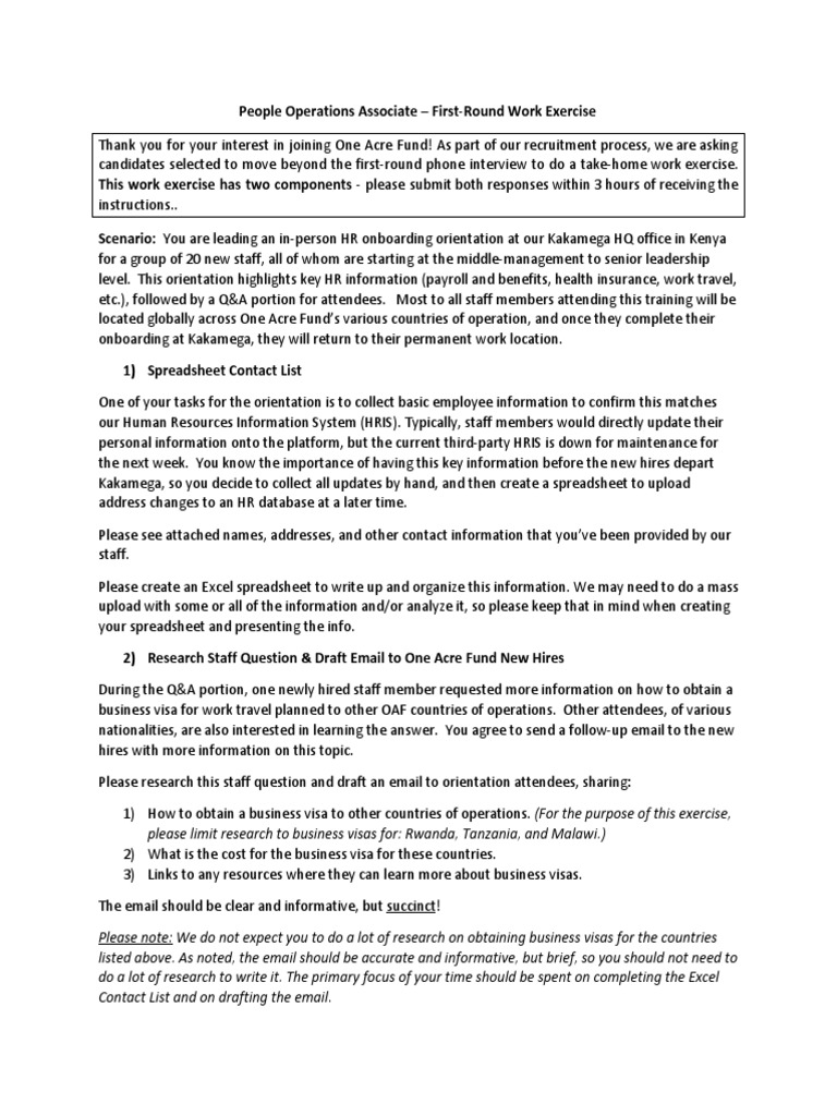 People Operations Associate - Exercise Instructions | PDF | Business