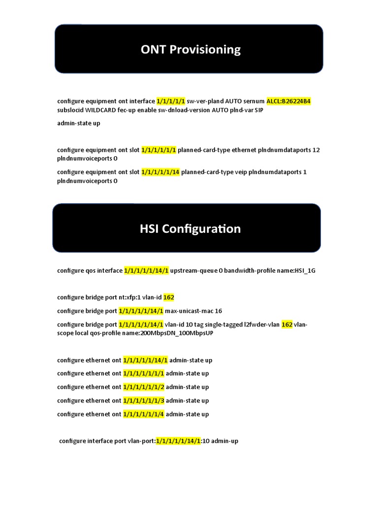 ONT Configuration Provisiong HSI MiniOLT CLI | PDF | Computer ...