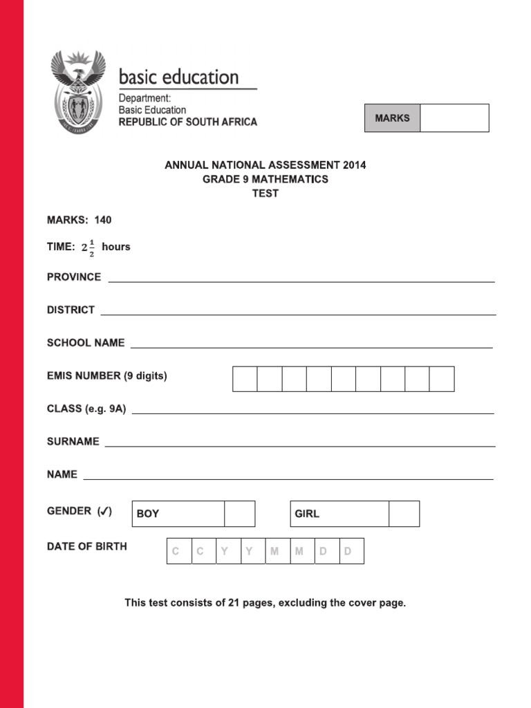 2014 ANA Grade 9 English Mathematics | PDF