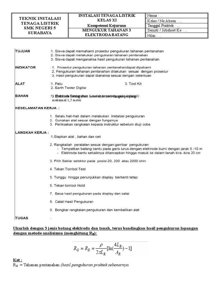 03.mengukur Tahanan Tanah Secara Teori Dan Praktek SMKN5 | PDF 03.mengukur Tahanan Tanah Secara Teori Dan Praktek SMKN5 | PDF