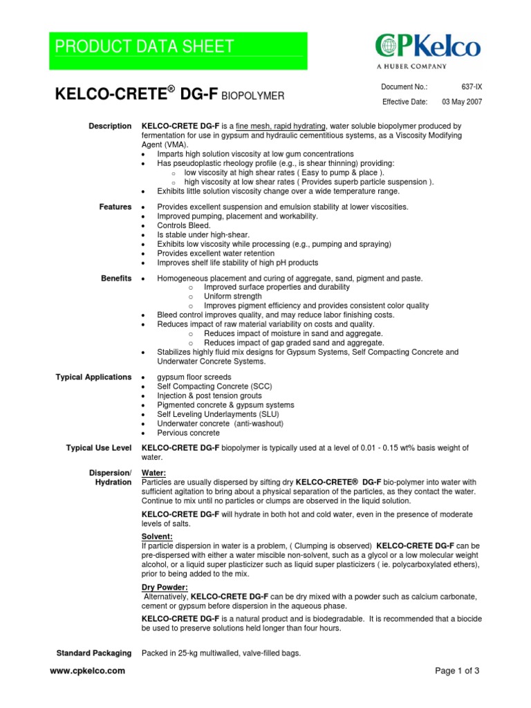 Kelco-Crete DG-F | Download Free PDF | Concrete | Chemical Substances