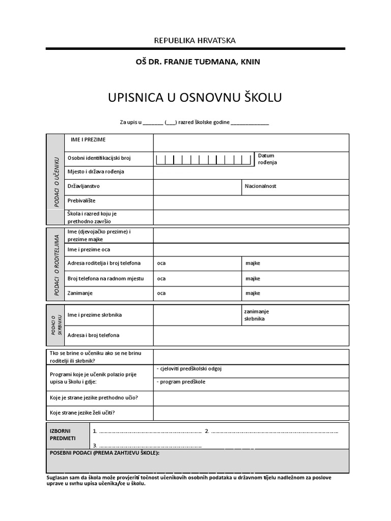 Upisnica U Os | PDF