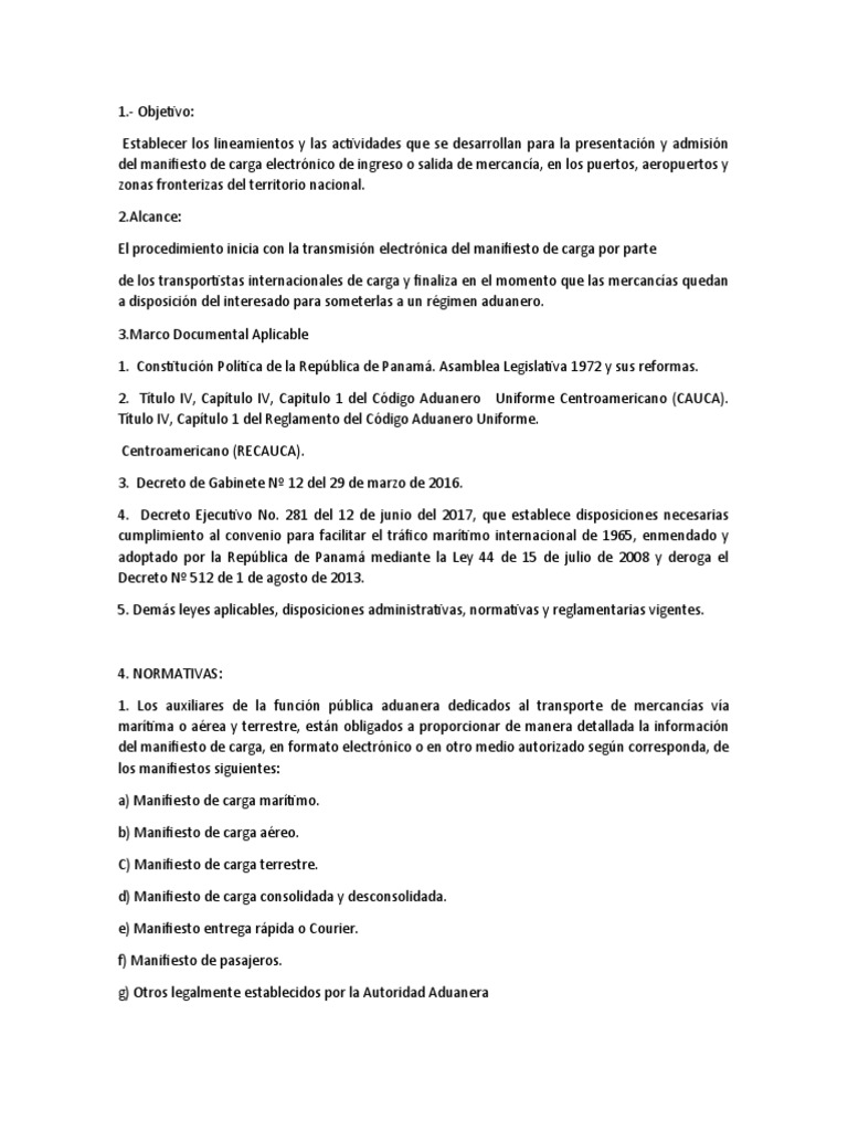 Lineamientos del Manifiesto de Carga Marítimo | PDF | aduana | Transporte