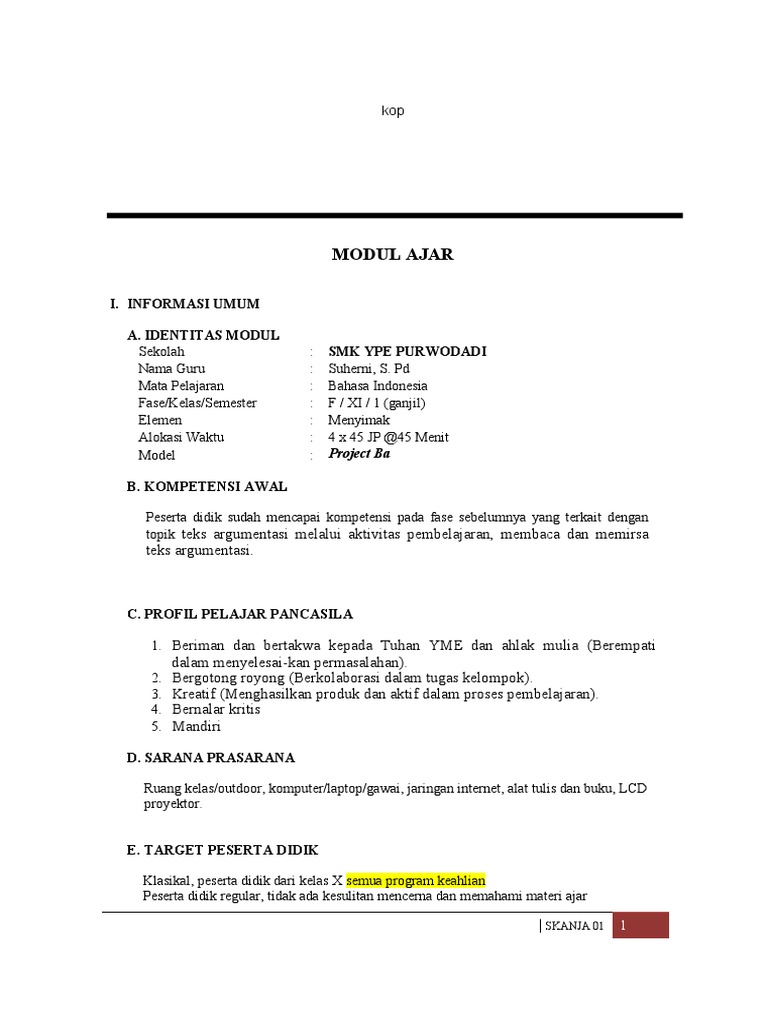 6 Form Modul Ajar 4 JP | PDF | Karier & Perkembangan