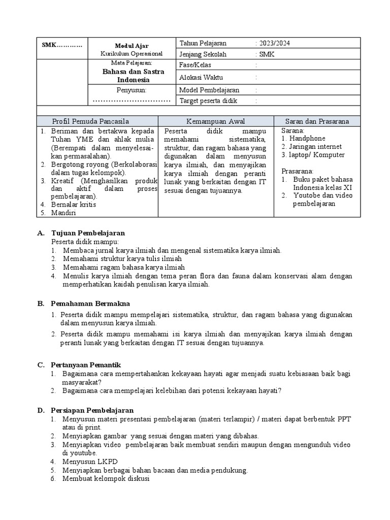 OKTA 6. Modul Ajar XI - KTI | PDF