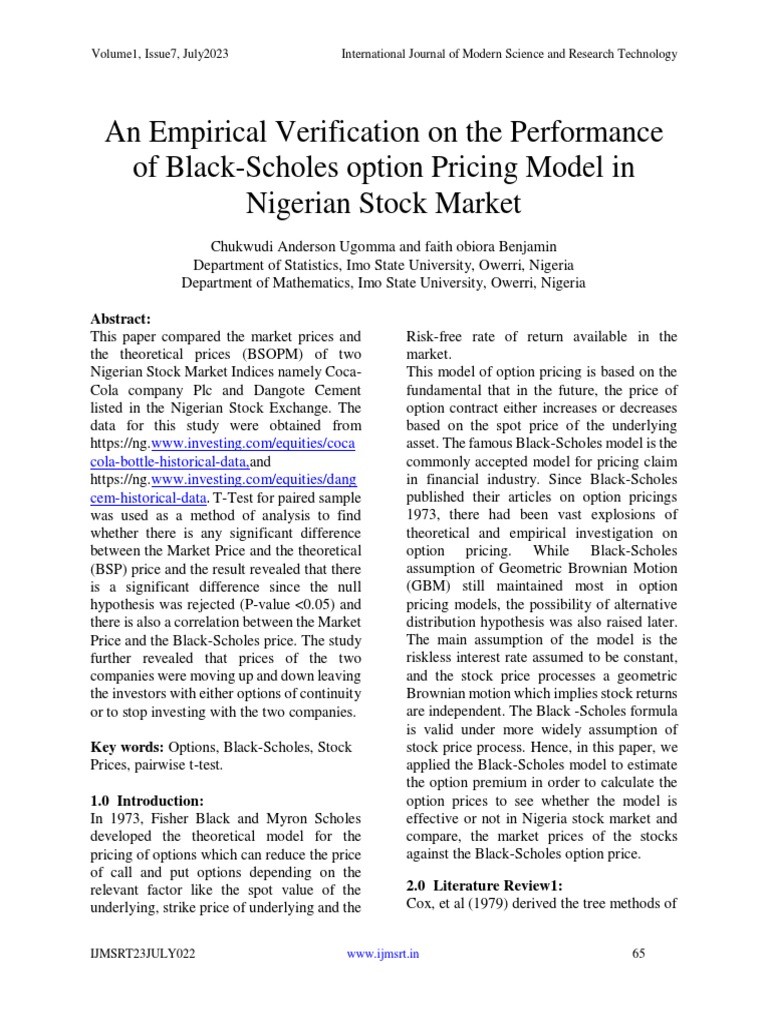 An Empirical Verification On The Performance Of Black Scholes Option