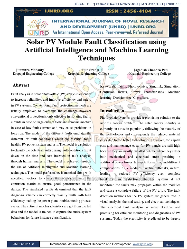 Solar Pv Module Fault Classification Using Artificial Intelligence And Machine Learning