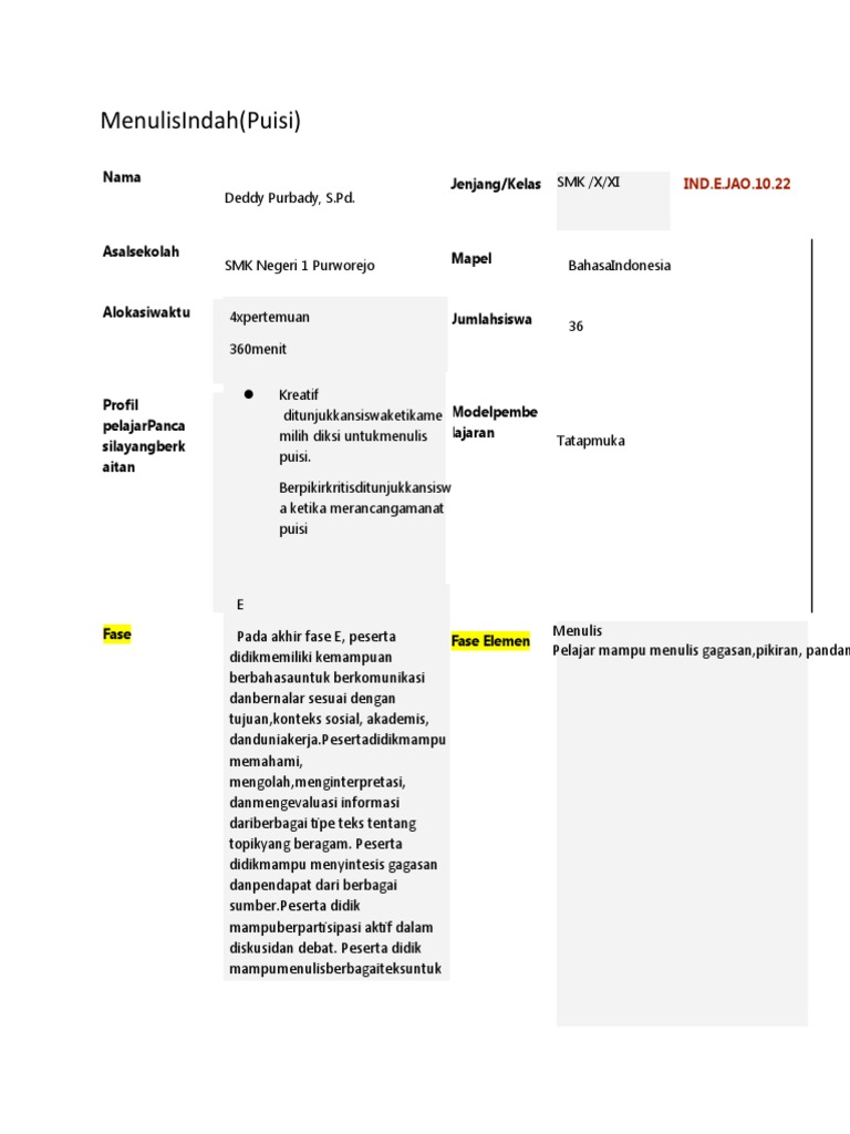 Modul Ajar - Menulis Puisi | PDF
