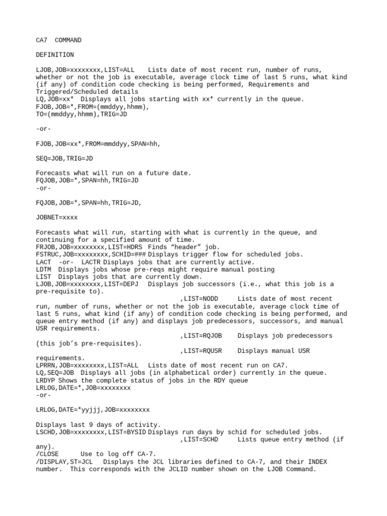Ca7 Mainframe Commands | PDF