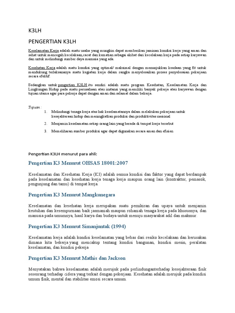 Pengertian K3LH | PDF