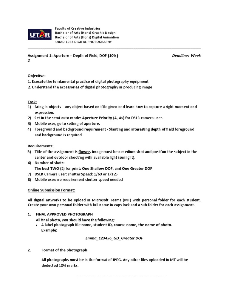 Assignment 1 Depth of Field | PDF