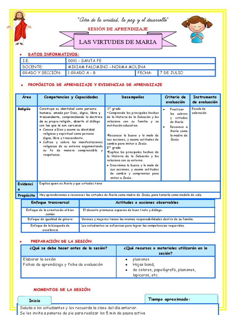 Sesion Virtudes de La Virgen Maria | PDF | María, madre de Jesús | Evaluación