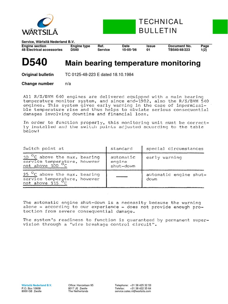 D540 Main Bearing Temperature Monitoring | PDF | Private Law | Common Law