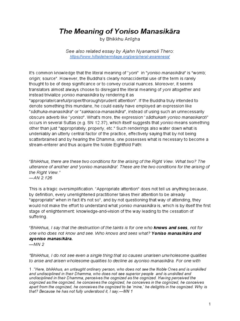 The Meaning of Yoniso Manasikara Bhikkhu Anigha | PDF | Noble Eightfold ... The Meaning of Yoniso Manasikara Bhikkhu Anigha | PDF | Noble Eightfold ...