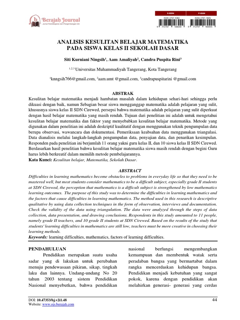 Kesulitan Belajar Matematika SD Kelas II | PDF | Karier & Perkembangan