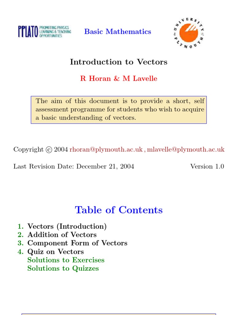 Introduction To Vectors Author R Horan & M Lavelle | PDF | Euclidean Vector | Force