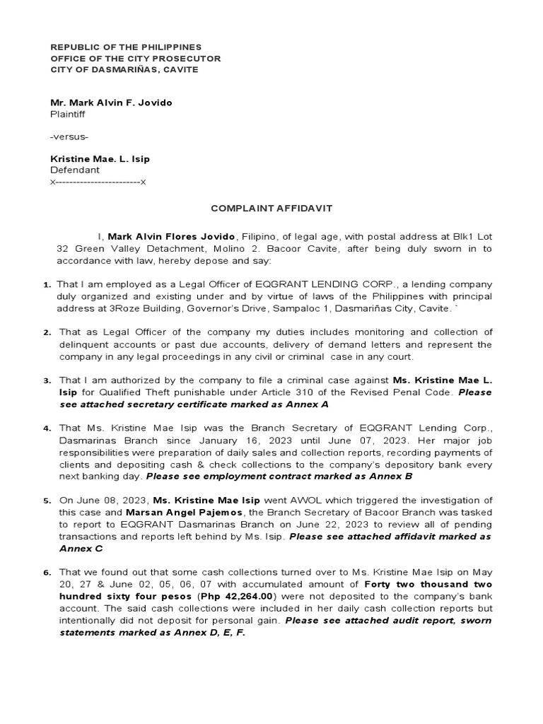 Complaint Affidavit | PDF | Affidavit | Complaint