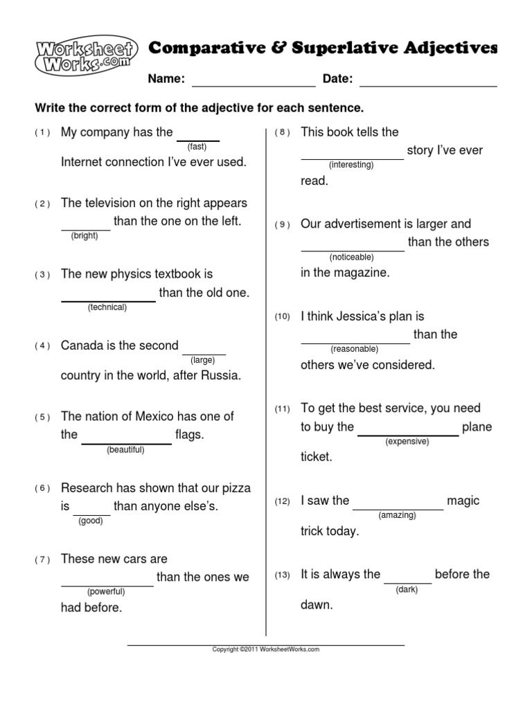 Comparative Adjectives Worksheet