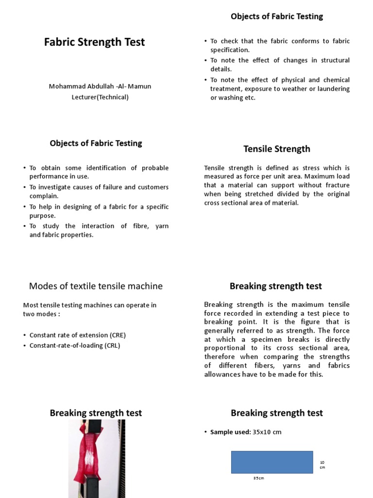 Fabric Strength Test: Objects of Fabric Testing | PDF | Fracture ...