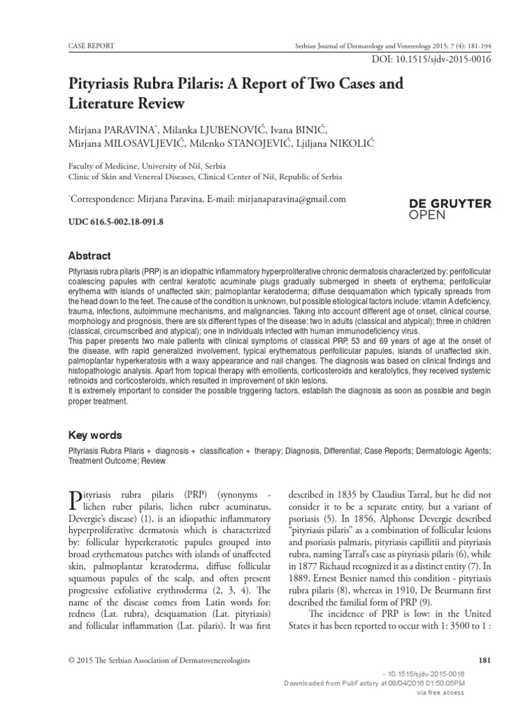 Pityriasis Rubra Pilaris A Report of Two Cases and | PDF | Psoriasis ...