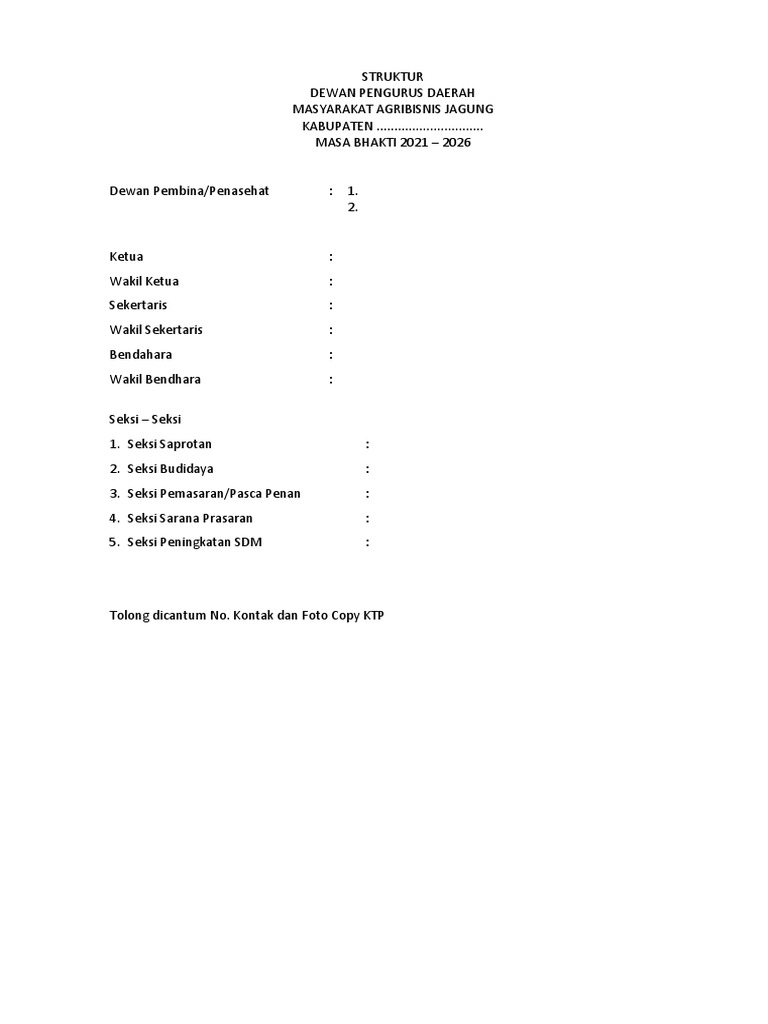 FORM SUSUNAN PENGURUS DPD | PDF FORM SUSUNAN PENGURUS DPD | PDF