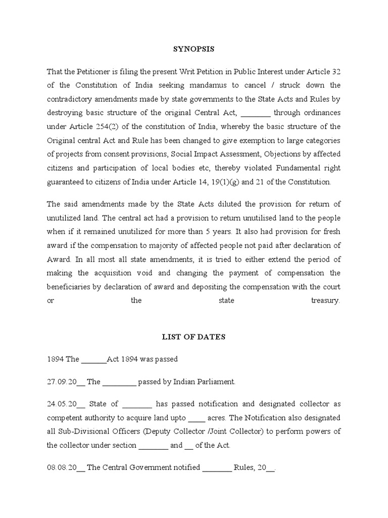 PIL Format For Supreme Court Under Article 32 of The Constitution of ...