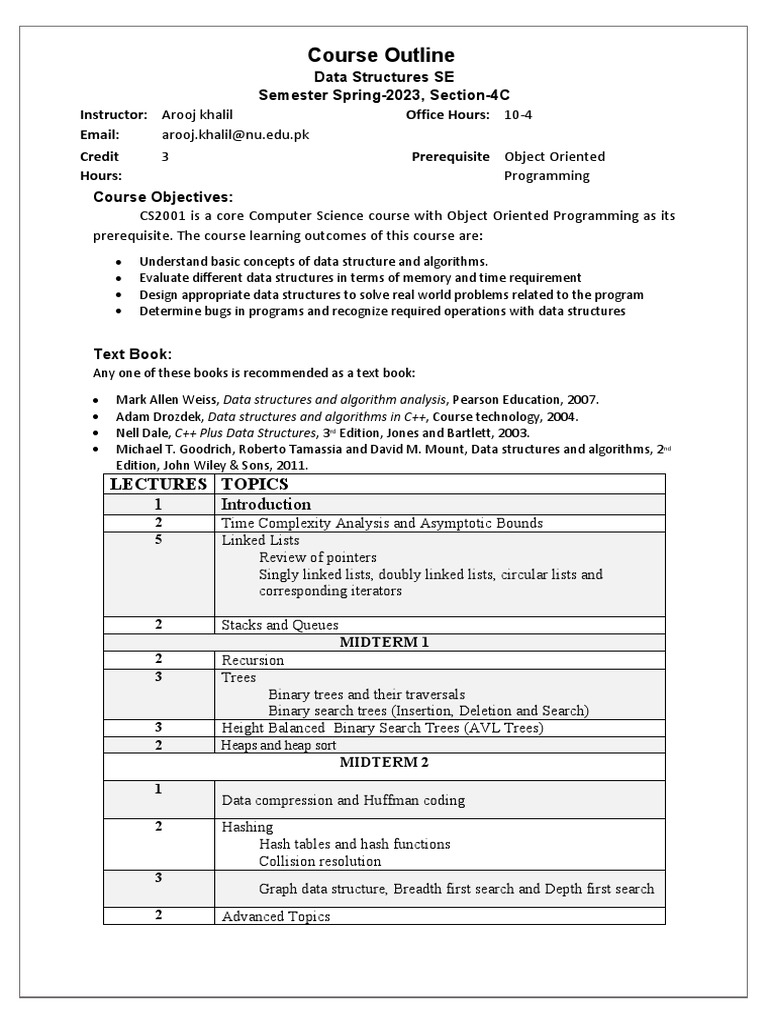 DS Course Outline | PDF | Algorithms And Data Structures | Computer Programming