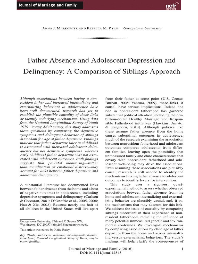F3 Father Absence and Adolescent Depression and | PDF | Adolescence ...